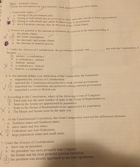 Solved Part I - Multiple Choice Choose the best answer for | Chegg.com