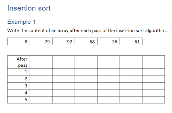 Solved Example 1 Write the content of an array after each | Chegg.com