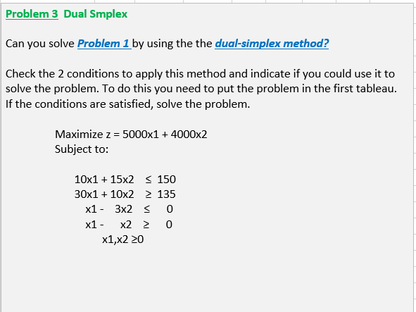 Solved Problem 3 Dual Smplex Can you solve Problem 1 by | Chegg.com