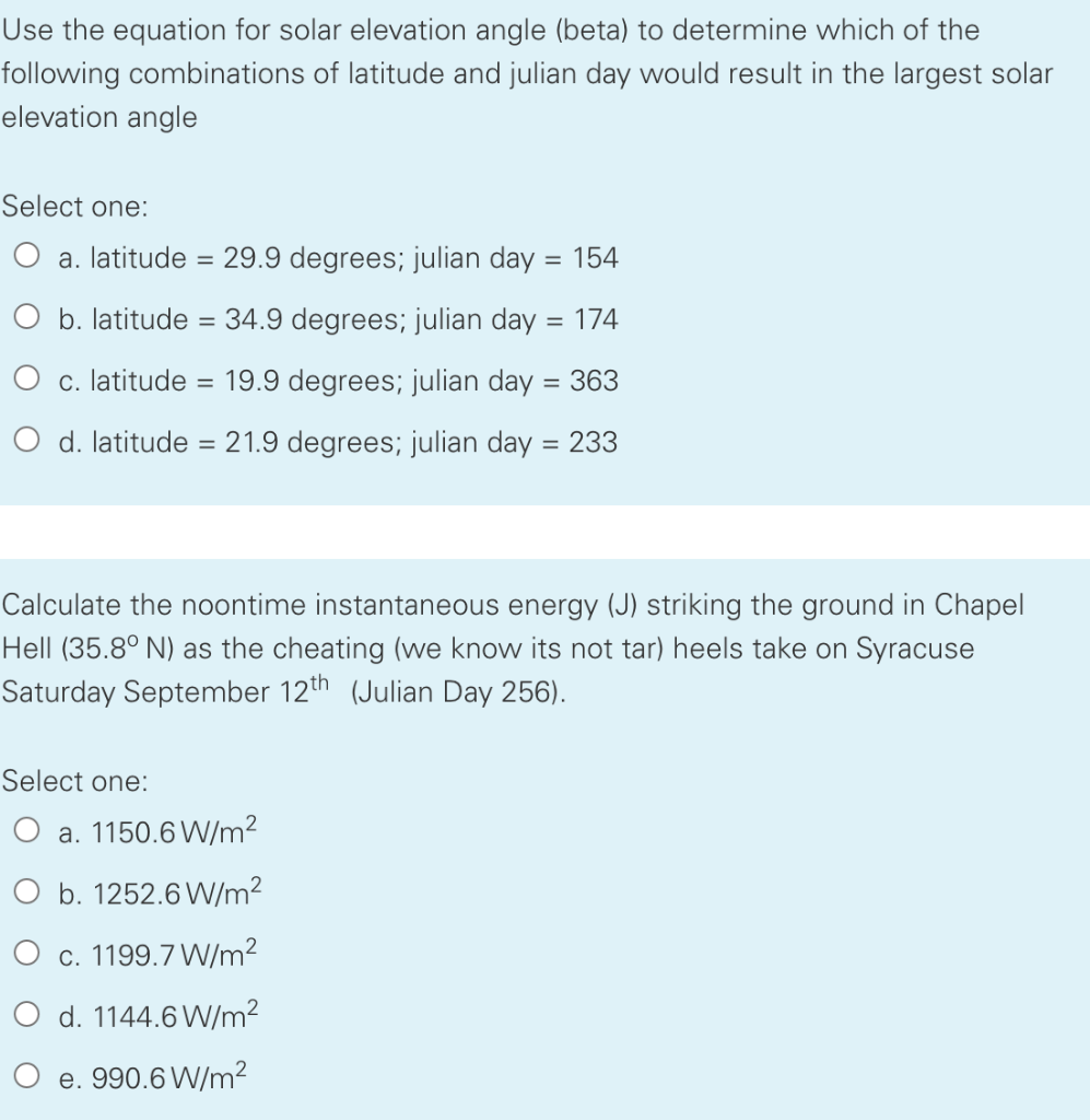 Use the equation for solar elevation angle (beta) to | Chegg.com