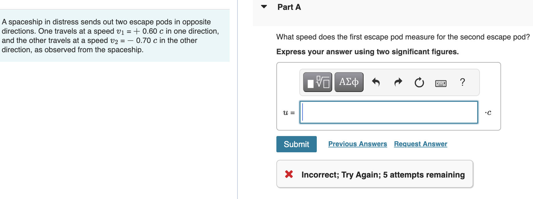 Solved A spaceship in distress sends out two escape pods in | Chegg.com