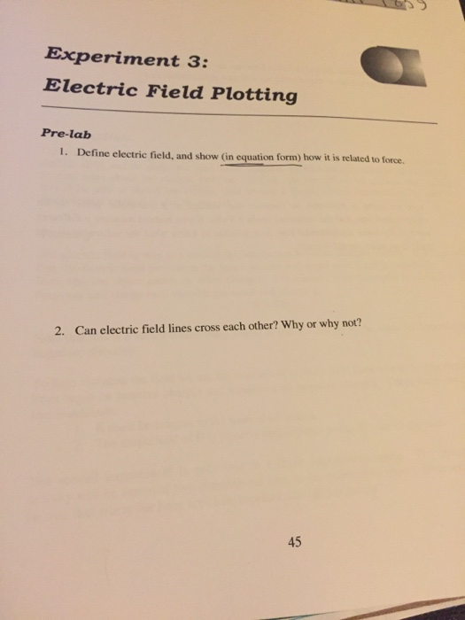Solved Experiment 3: Electric Field Plotting Pre-lab 1. | Chegg.com