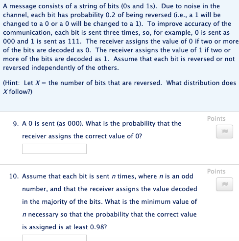 Solved A message consists of a string of bits (Os and 1s). | Chegg.com