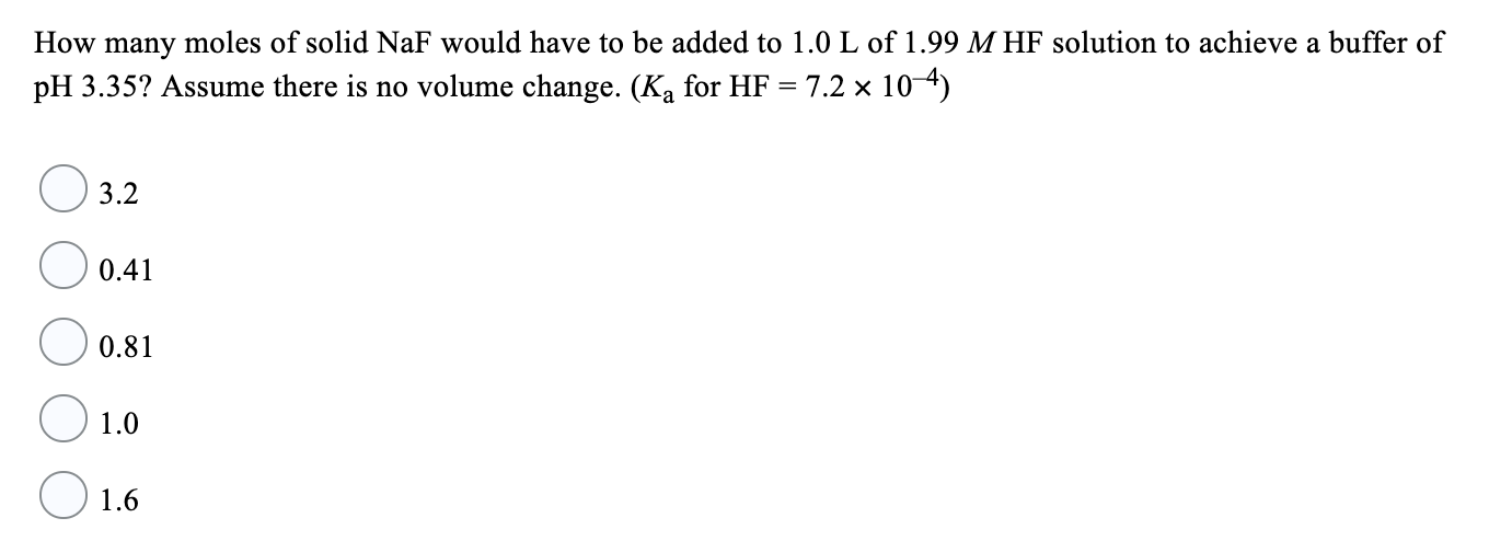 Solved How many moles of solid NaF would have to be added to | Chegg.com