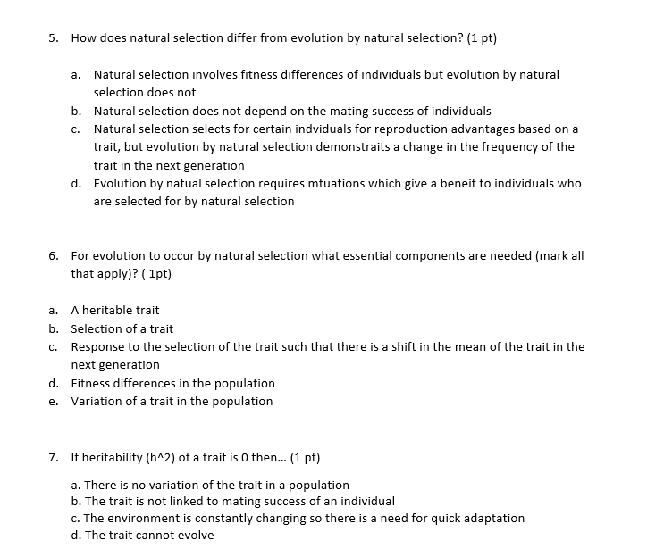 Solved 5. How does natural selection differ from evolution | Chegg.com
