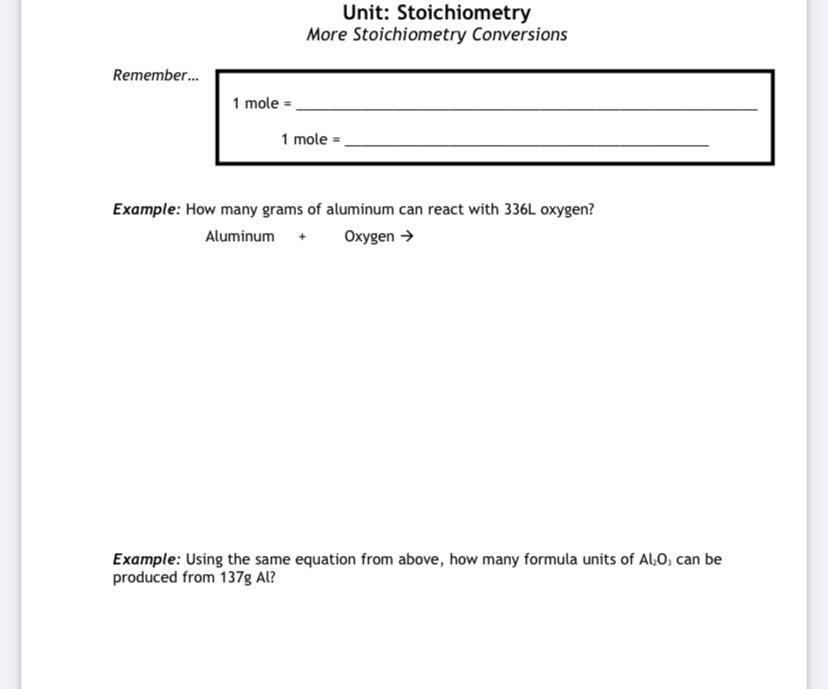 Solved Unit: Stoichiometry More Stoichiometry Conversions | Chegg.com