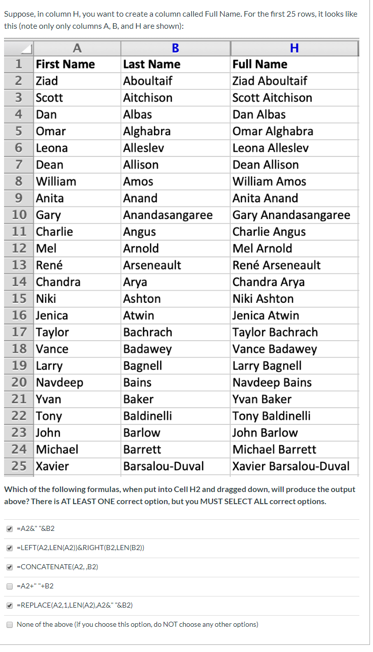 Solved Suppose, in column H, you want to create a column | Chegg.com