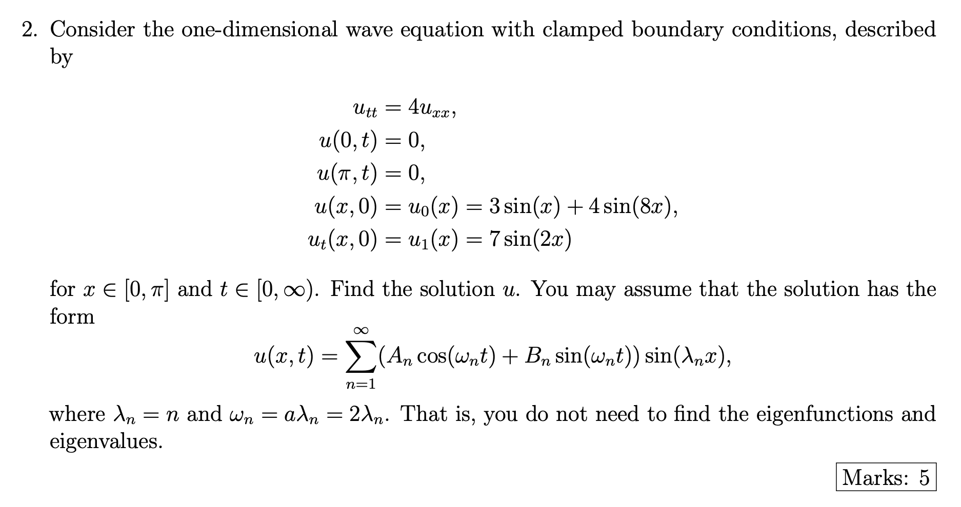 2. Consider the one-dimensional wave equation with | Chegg.com