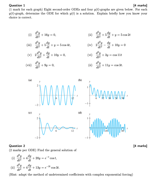 Solved Question 1 [4 marks] (1 mark for each graph) Eight | Chegg.com