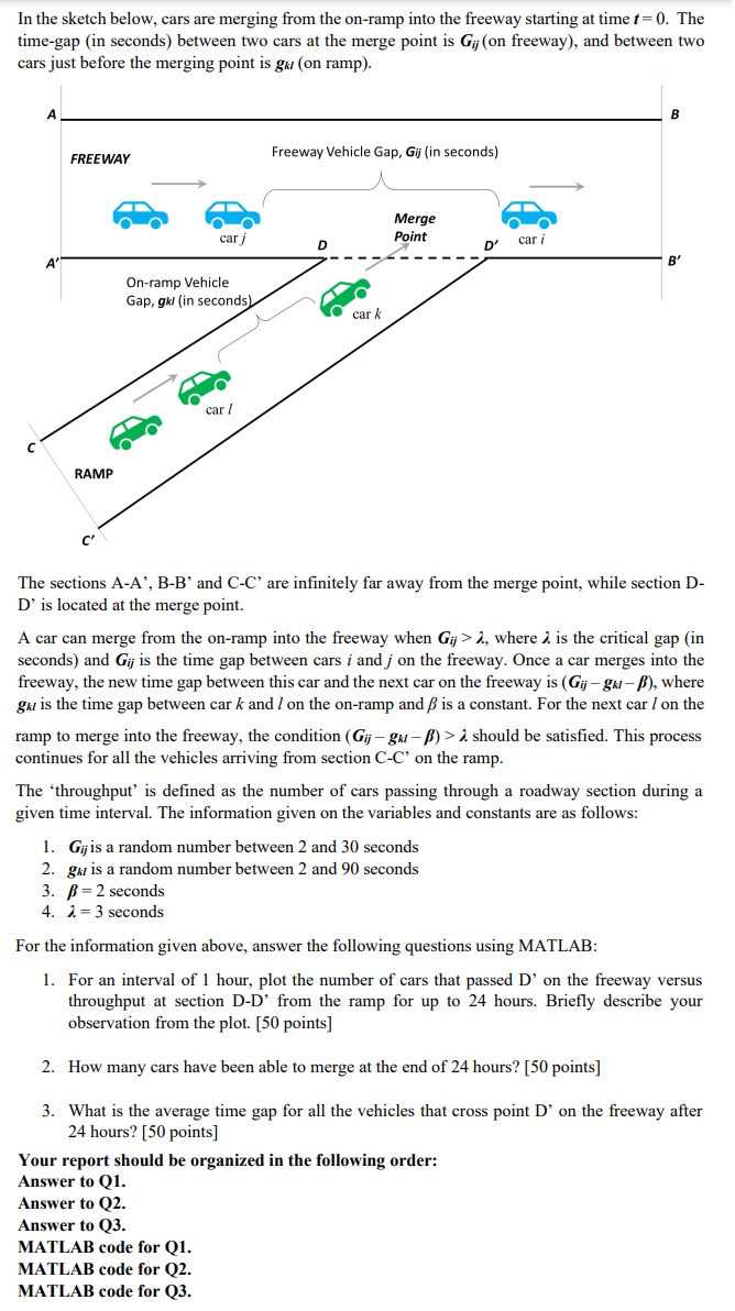 In the sketch below, cars are merging from the | Chegg.com