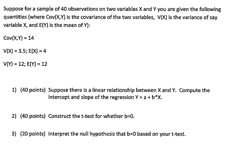 Solved Suppose for a sample of 40 observations on two | Chegg.com