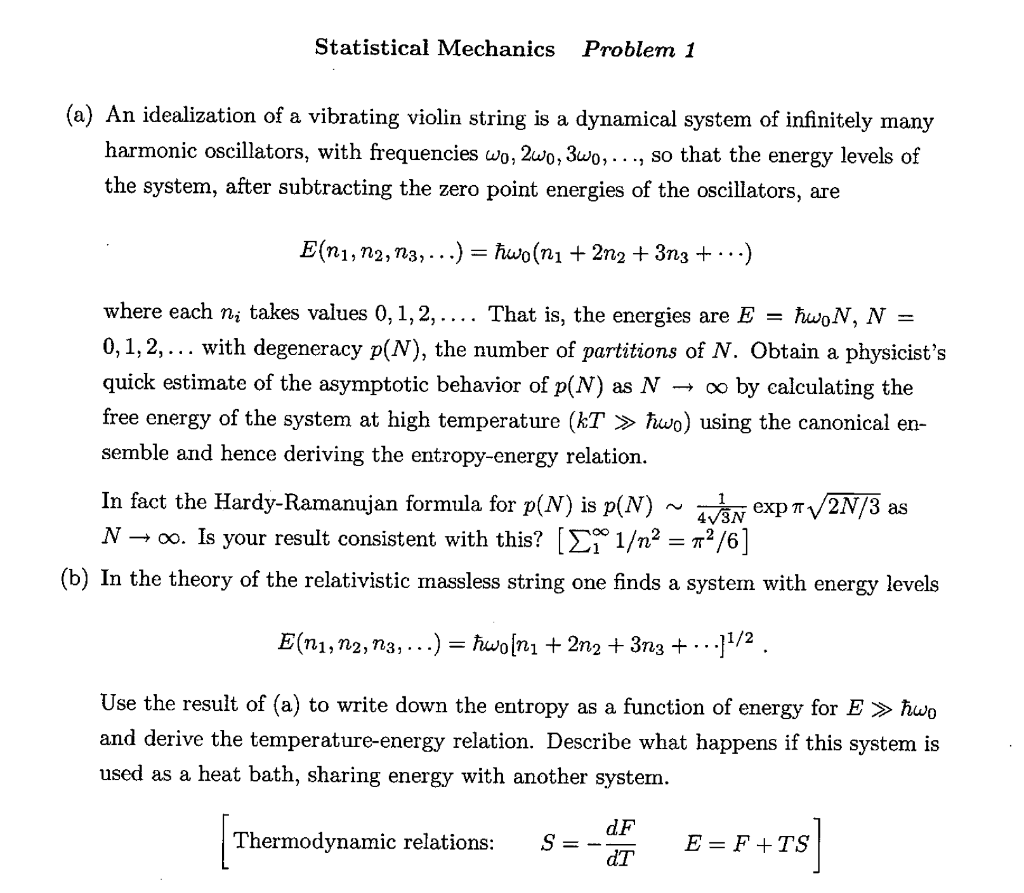 Solved Statistical Mechanics Problem 1 (a) An idealization | Chegg.com