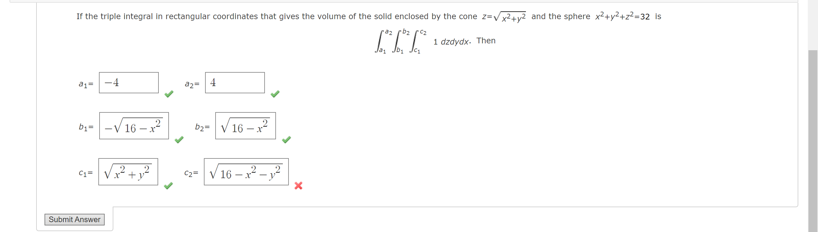 Solved If the triple integral in rectangular coordinates | Chegg.com