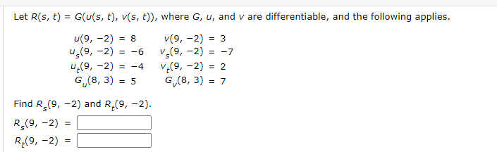 Solved Let R(s,t)=G(u(s,t),v(s,t)), where G,u, and v are | Chegg.com