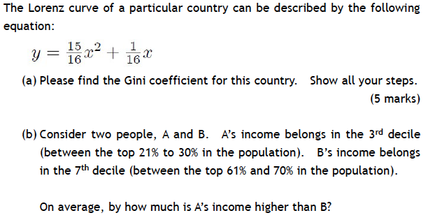 Solved The Lorenz curve of a particular country can be | Chegg.com