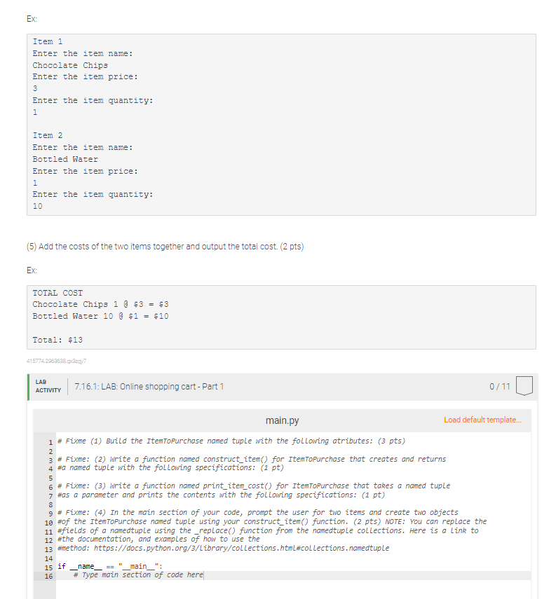Solved 7.16 LAB: Online shopping cart - Part 1 Instructor | Chegg.com