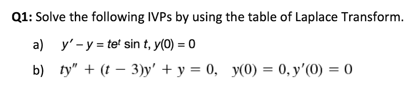 Solved Q1: Solve the following IVPs by using the table of | Chegg.com