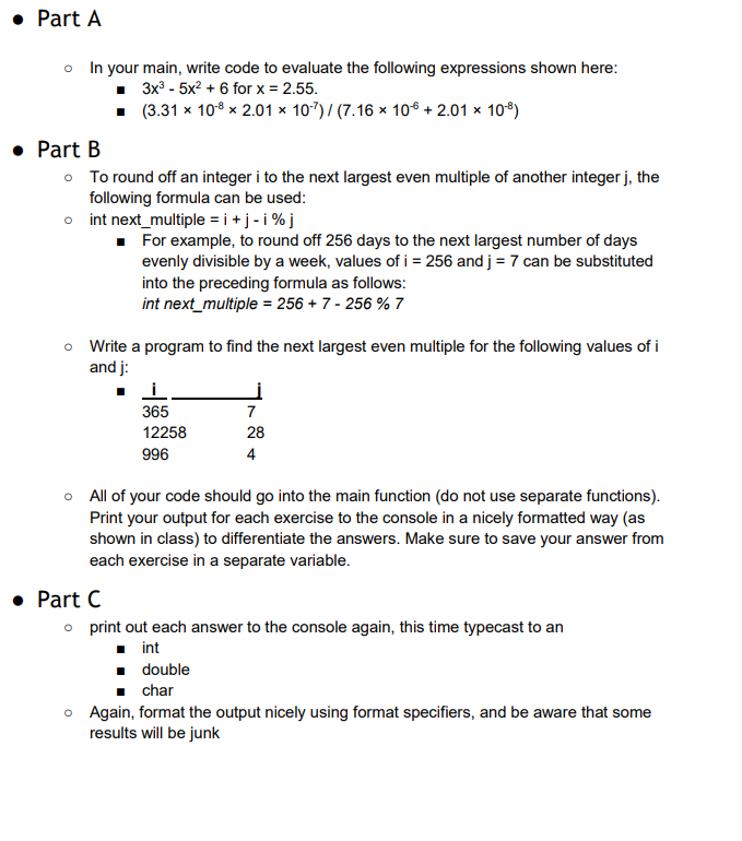 Solved » Part A o In your main, write code to evaluate the | Chegg.com