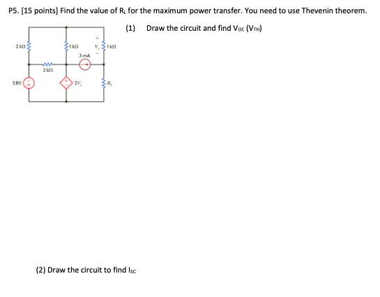 Solved (2) Draw the circuit to find I5c(3) Find RTH, draw | Chegg.com