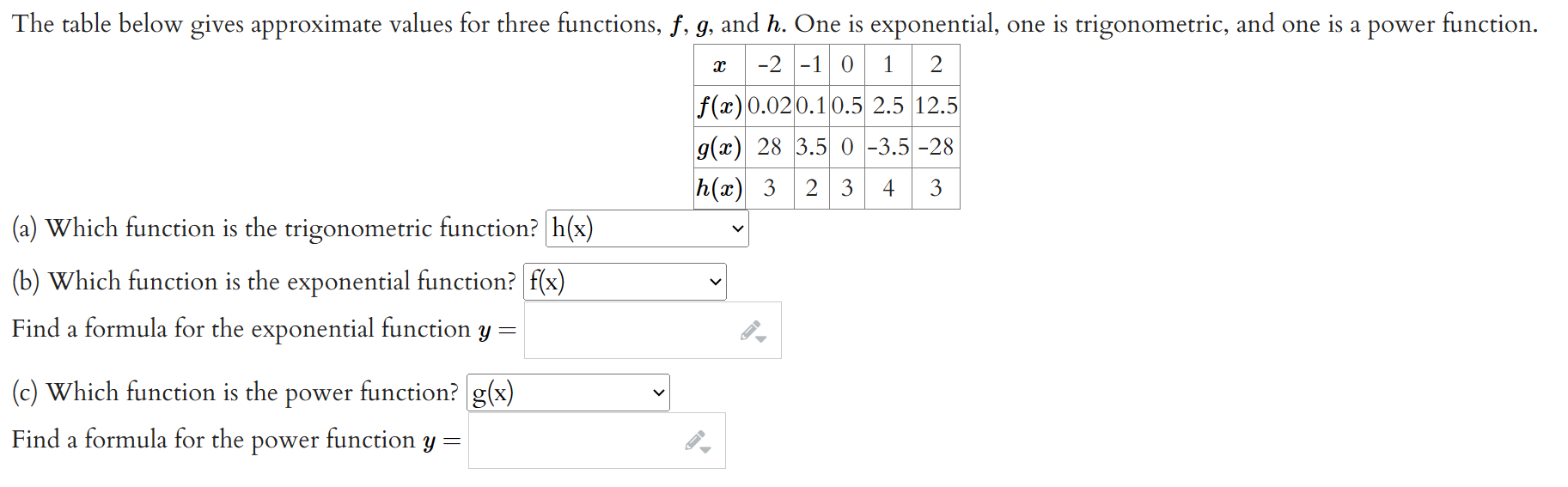 Solved The table below gives approximate values for three | Chegg.com