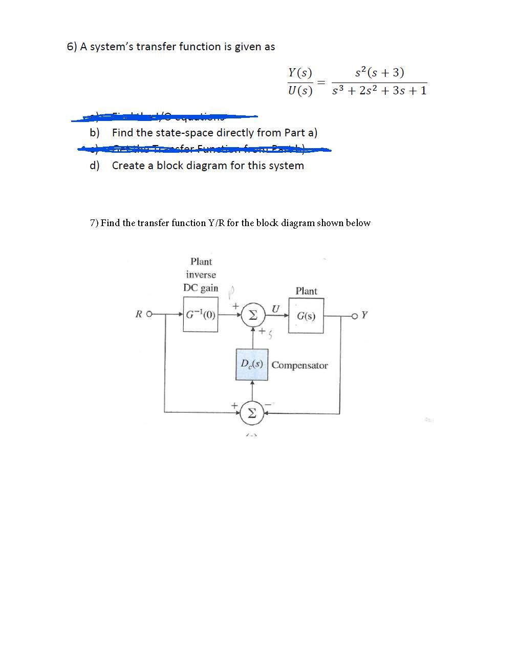 Solved Question 7) Find the transfer Y/R for the block | Chegg.com