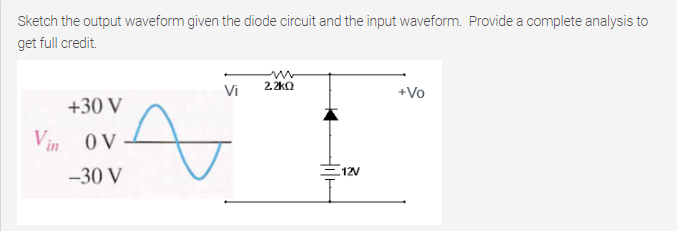 Solved Sketch the output waveform given the diode circuit | Chegg.com