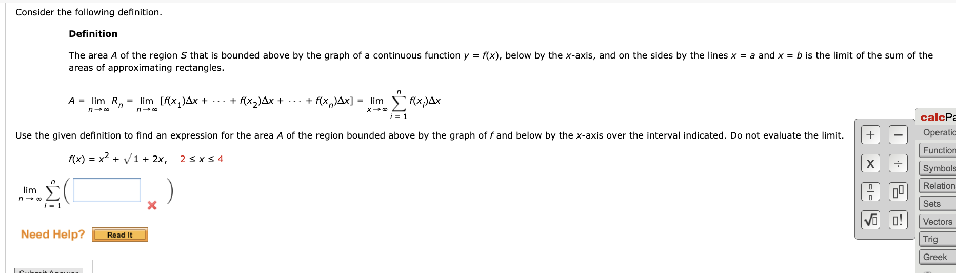 Solved The area A of the region S that is bounded above by | Chegg.com