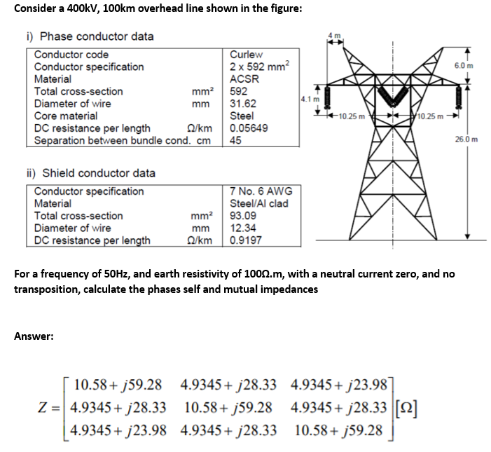Solved Consider a 400kV, 100km overhead line shown in the | Chegg.com