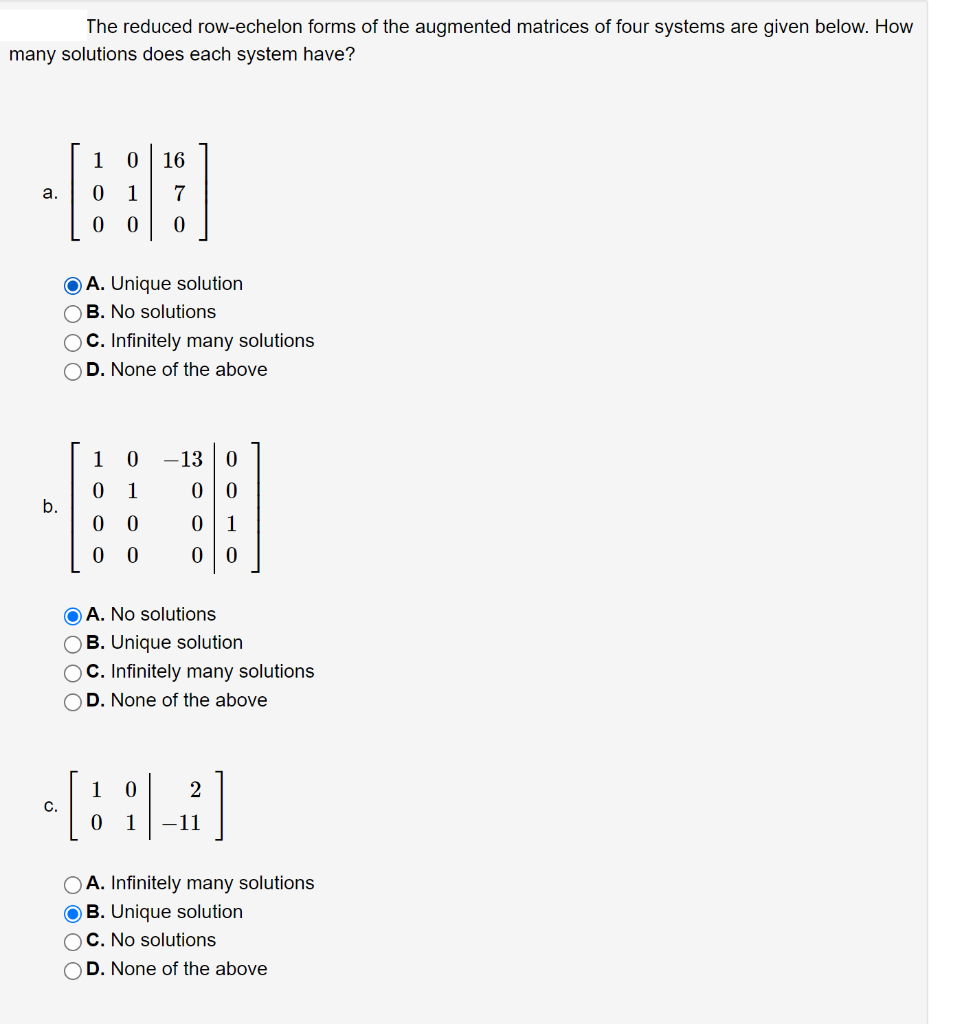 Solved The reduced row-echelon forms of the augmented | Chegg.com