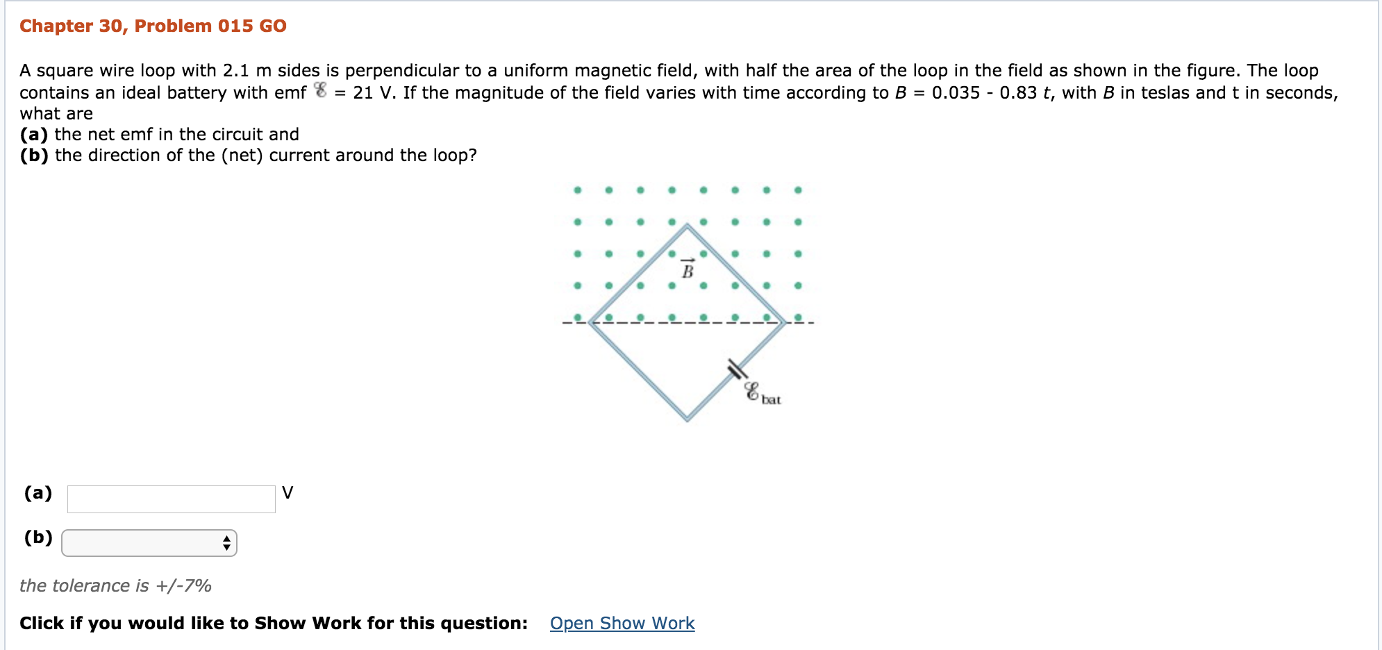 Solved Chapter 30, Problem 015 GO A square wire loop with | Chegg.com