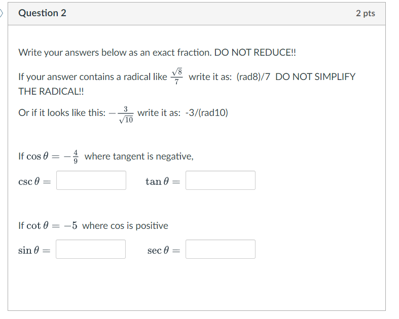 Solved Write your answers below as an exact fraction. DO NOT | Chegg.com
