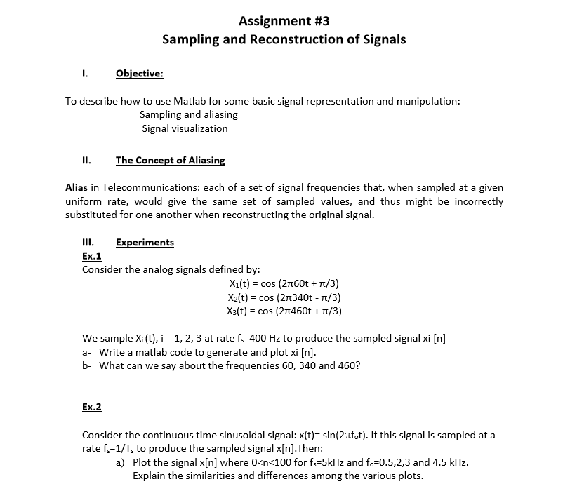 Assignment #3 Sampling and Reconstruction of Signals | Chegg.com