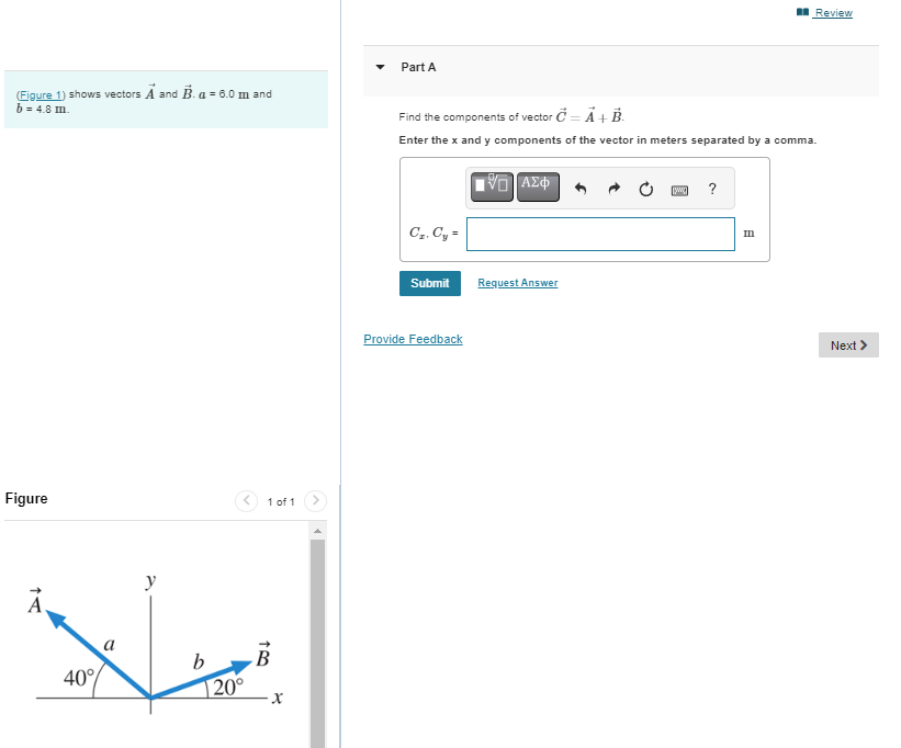 Solved (Figure 1) shows vectors A and B⋅a=6.0 m and b=4.8 m. | Chegg.com