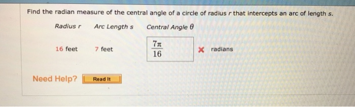 Solved Find the radian measure of the central angle of a | Chegg.com