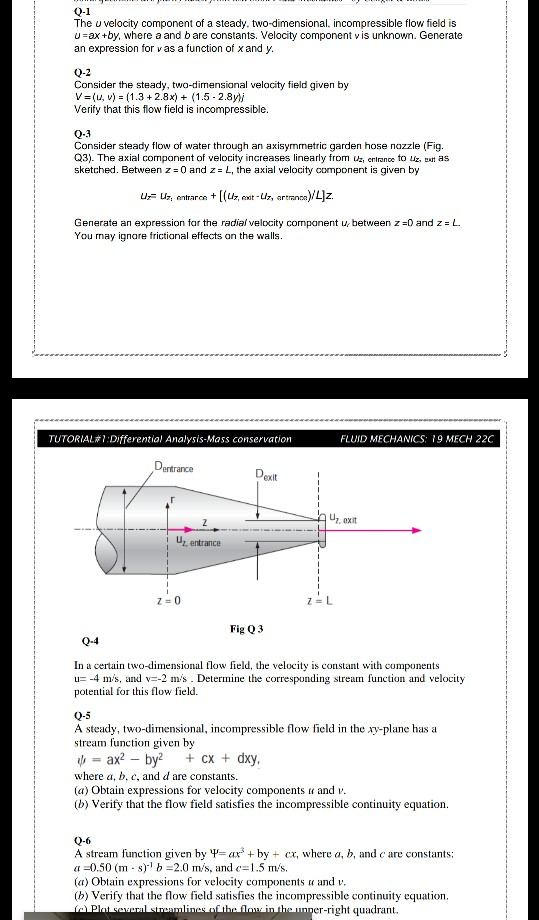 Solved 0.1 The u velocity component of a steady. | Chegg.com