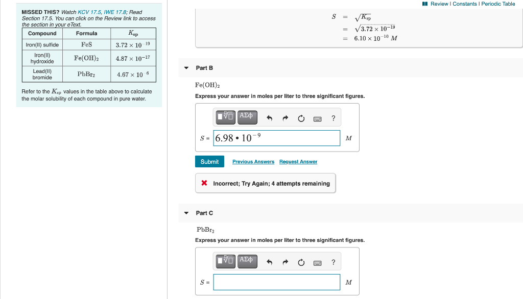 Solved A Review I Constants 1 Periodic Table S = KS = 3.72 x | Chegg.com