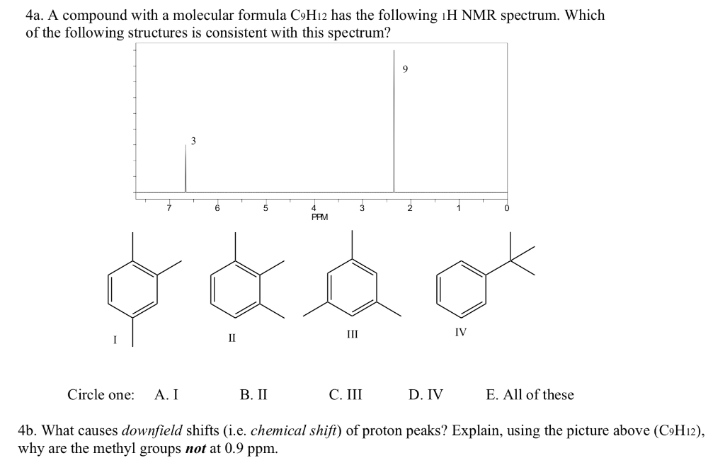 Solved 4a. A compound with a molecular formula C9H12 has the | Chegg.com