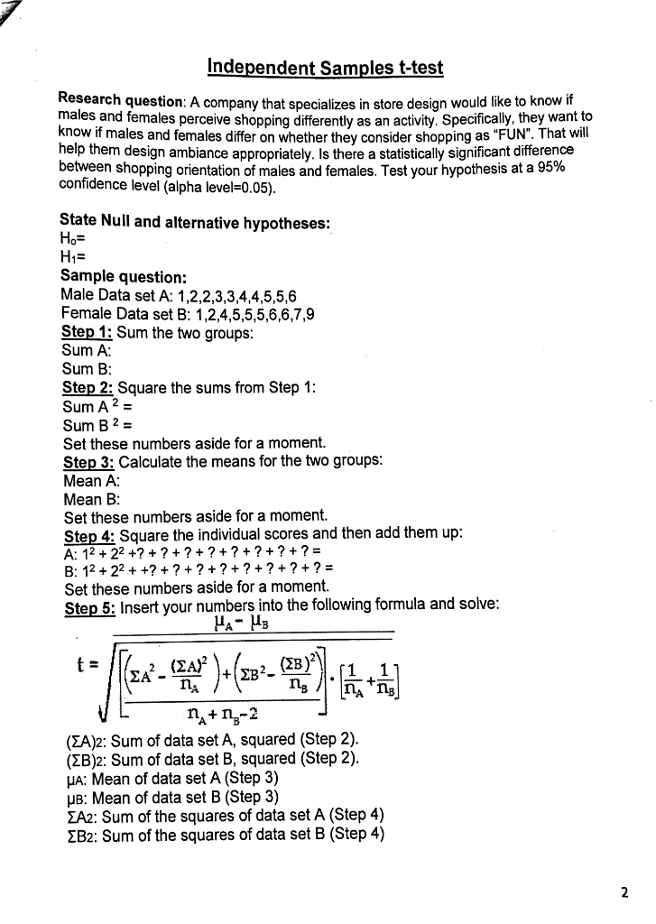 Solved Independent Samples t-test Research question: A | Chegg.com