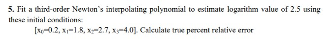 Solved 5. Fit a third-order Newton's interpolating | Chegg.com