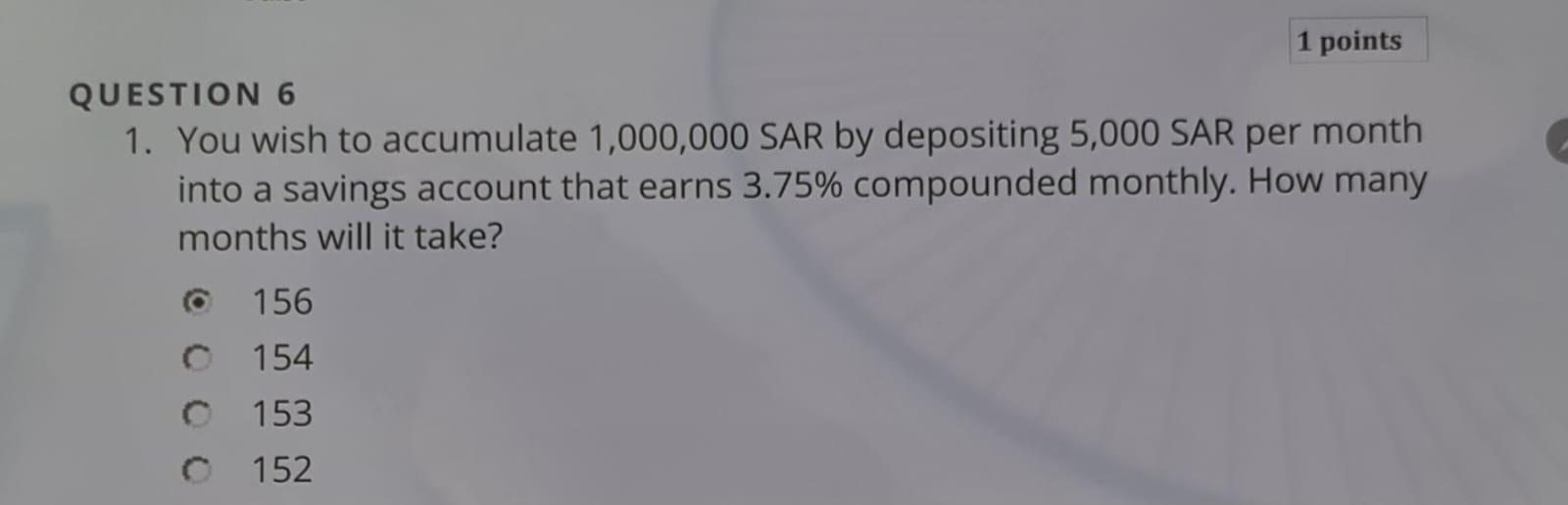 Solved QUESTION 6 1. You wish to accumulate 1,000,000 SAR by | Chegg.com