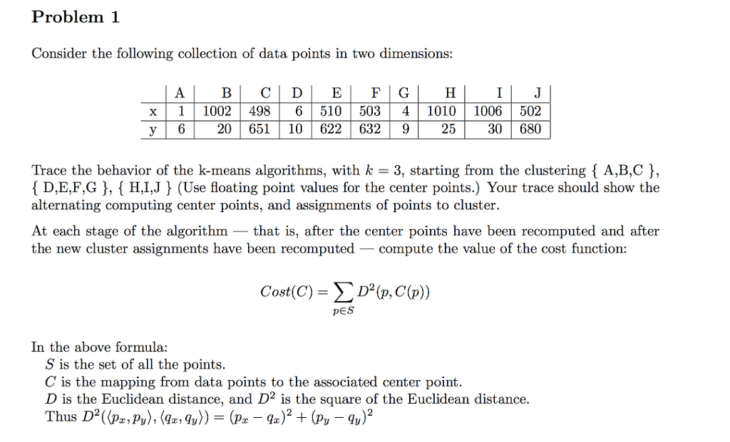 Problem 1 Consider the following collection of data | Chegg.com