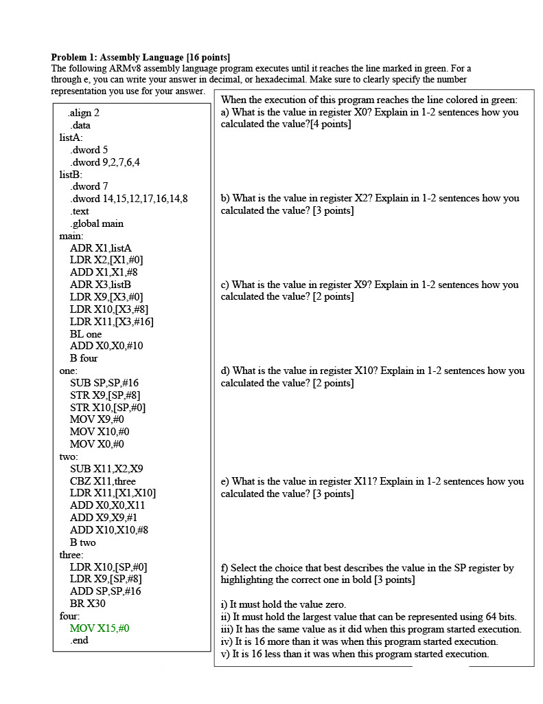 Solved Problem 1 Assembly Language 16 Points The 