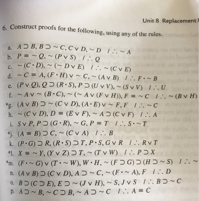 Solved Unit 8 Replacement 6. Construct proofs for the | Chegg.com