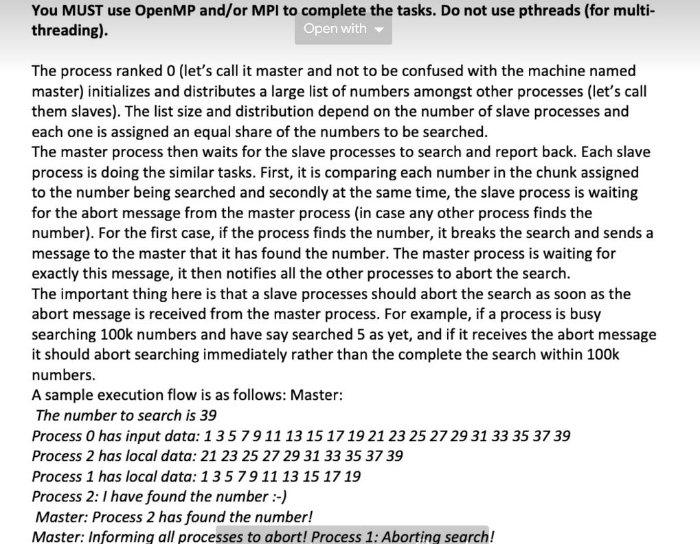 You MUST use OpenMP and/or MPI to complete the tasks. | Chegg.com