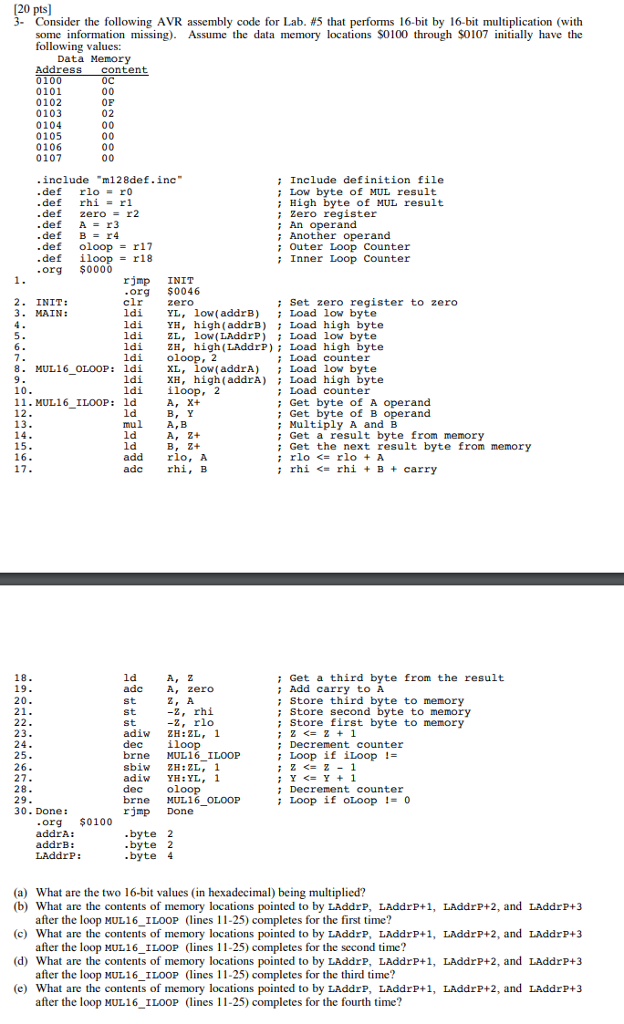 0 3- Consider the following AVR assembly code for | Chegg.com