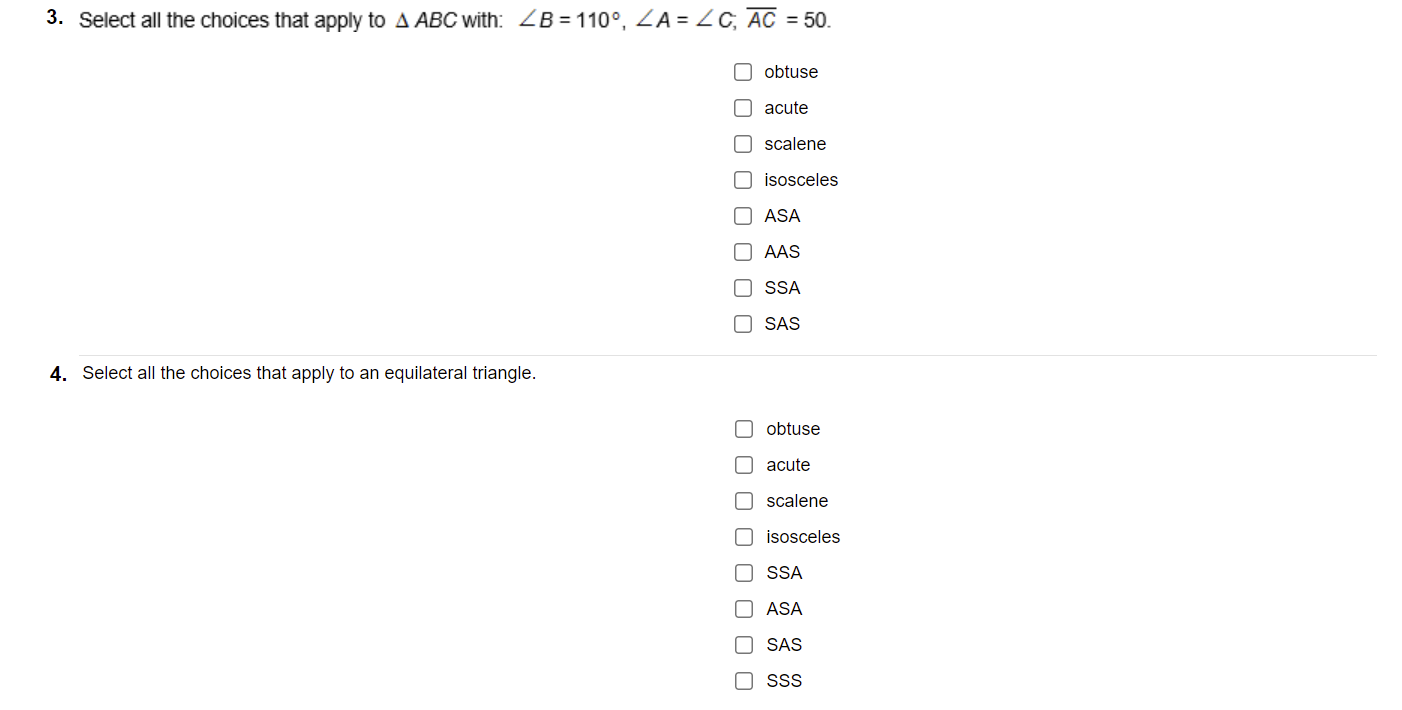 Solved 3. Select all the choices that apply to A ABC with: | Chegg.com