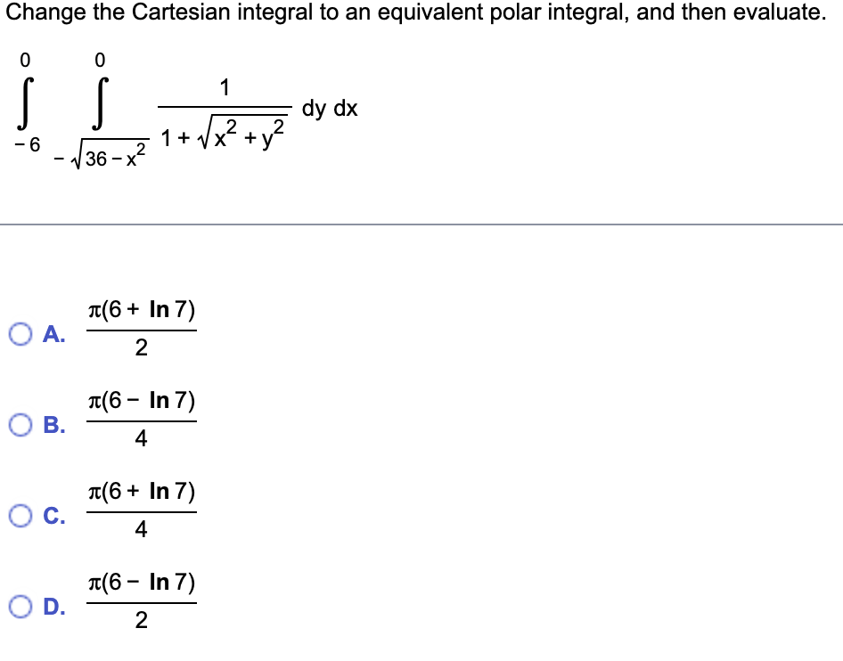 Solved Change the Cartesian integral to an equivalent polar | Chegg.com