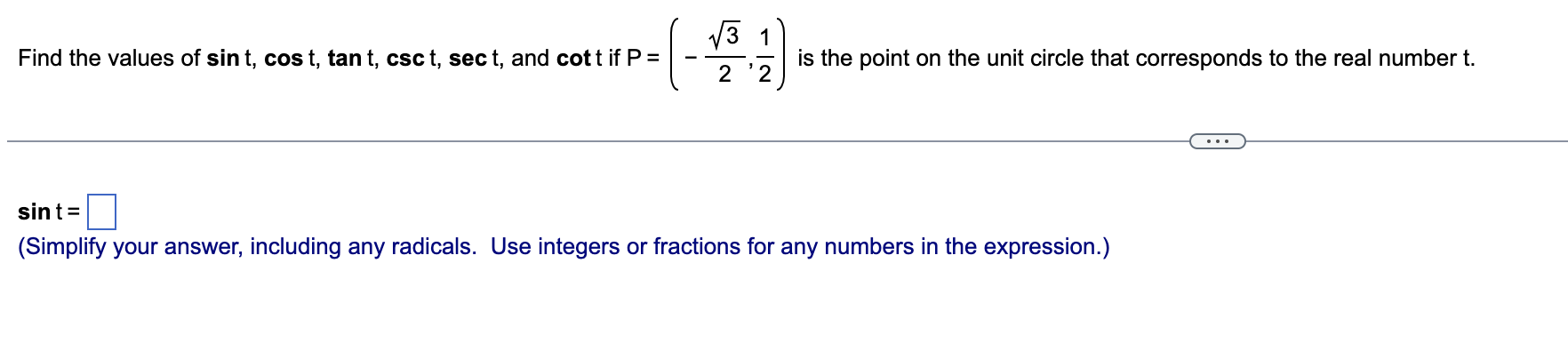 Solved Find the values of sint,cost,tant,csct,sect, and cott | Chegg.com