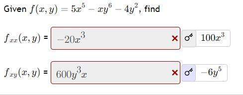 Solved Given f(x,y)=5x5-xy6-4y2, ﻿find | Chegg.com