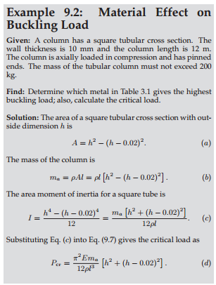 Solved Example 9.2: Material Effect on Buckling Load Given: | Chegg.com